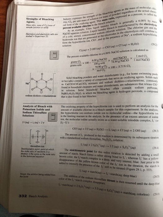 Solved Experiment 29 Bleach Analysis Bleach is used for | Chegg.com