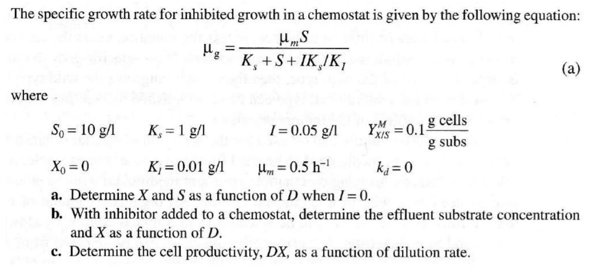 The specific growth rate for inhibited growth in a | Chegg.com