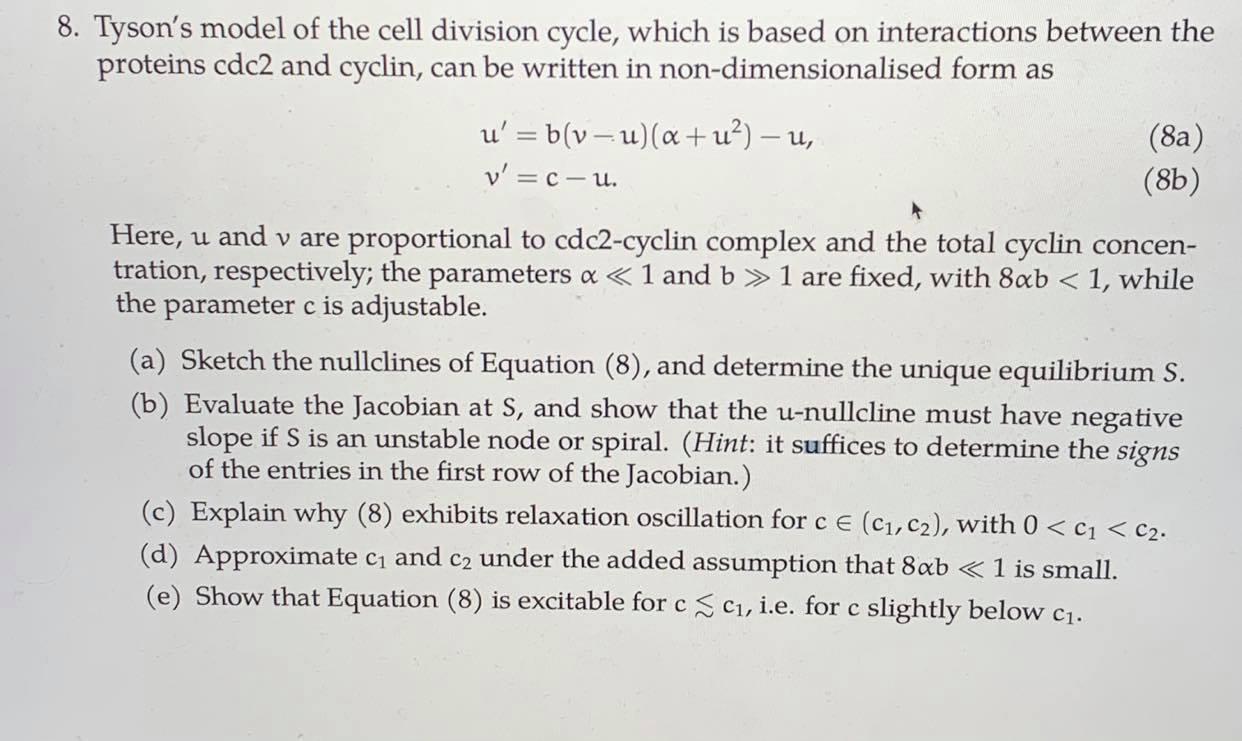 8. Tyson's model of the cell division cycle, which is | Chegg.com