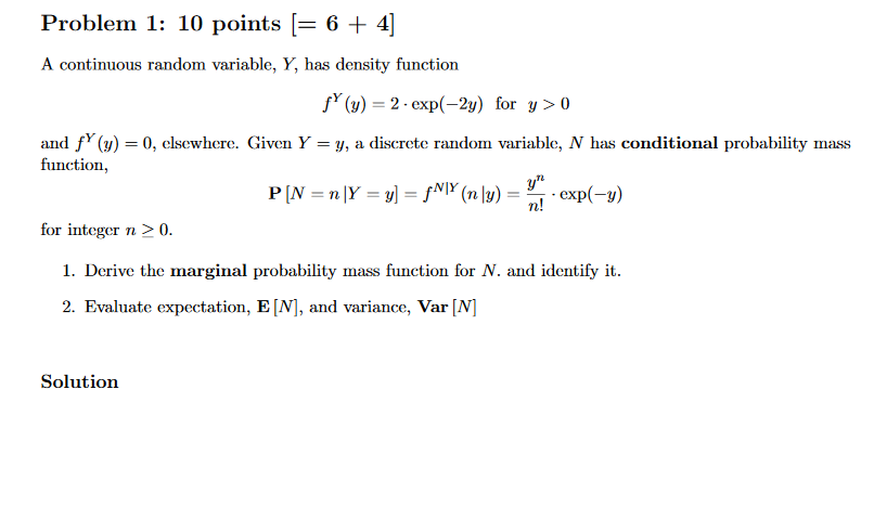 Solved Problem 1: 10 points (= 6 + 4] A continuous random | Chegg.com