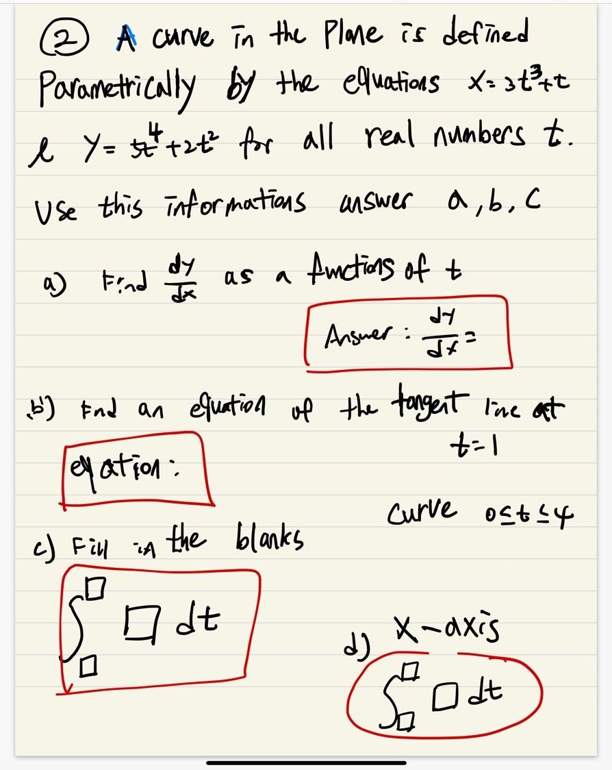 Solved 2 A Curve In The Plane Is Defined Parametrically By 