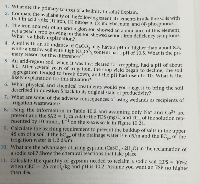 Solved What are the primary sources of alkalinity in soils? | Chegg.com