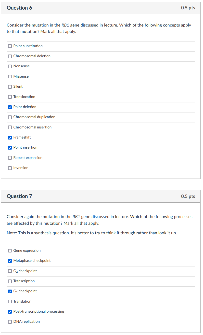 Solved Question 6 0.5 pts Consider the mutation in the RB1 | Chegg.com