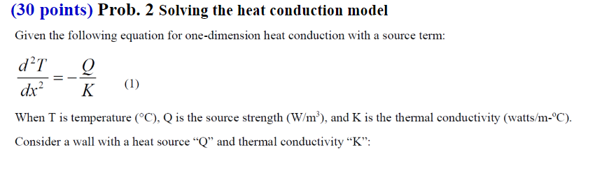 Solved (30 points) Prob. 2 Solving the heat conduction model | Chegg.com