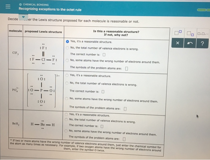 Solved CHEMICAL BONDING Recognizing exceptions to the octet | Chegg.com