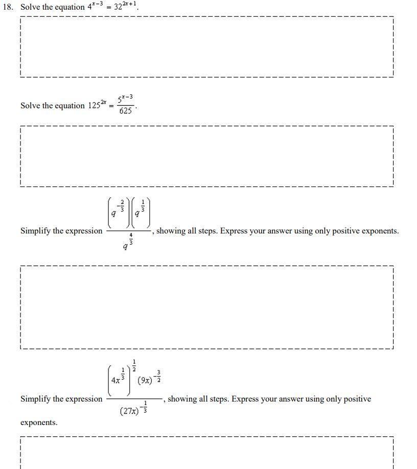 Solved 18. Solve the equation 4*-3 = 322x+1 51-3 Solve the | Chegg.com