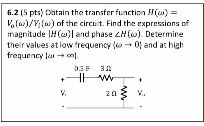 Solved Obtain the transfer function H(omega) = V_o | Chegg.com