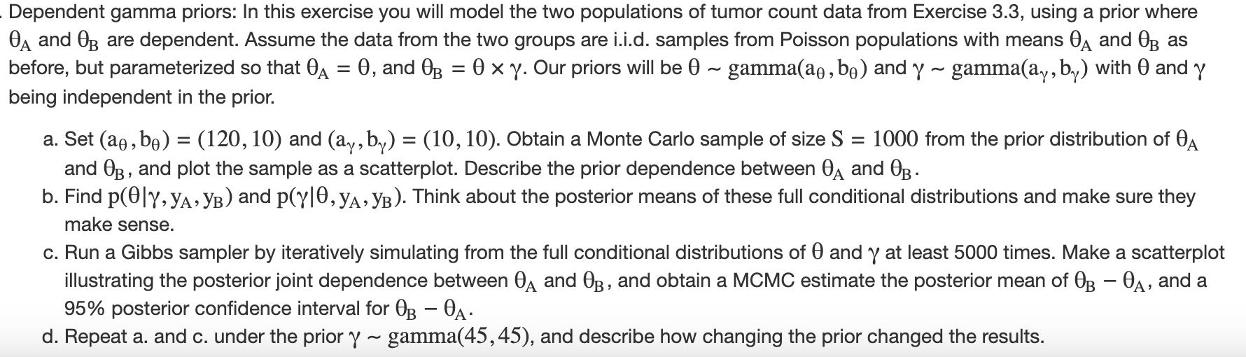 Solved Dependent gamma priors: In this exercise you will | Chegg.com