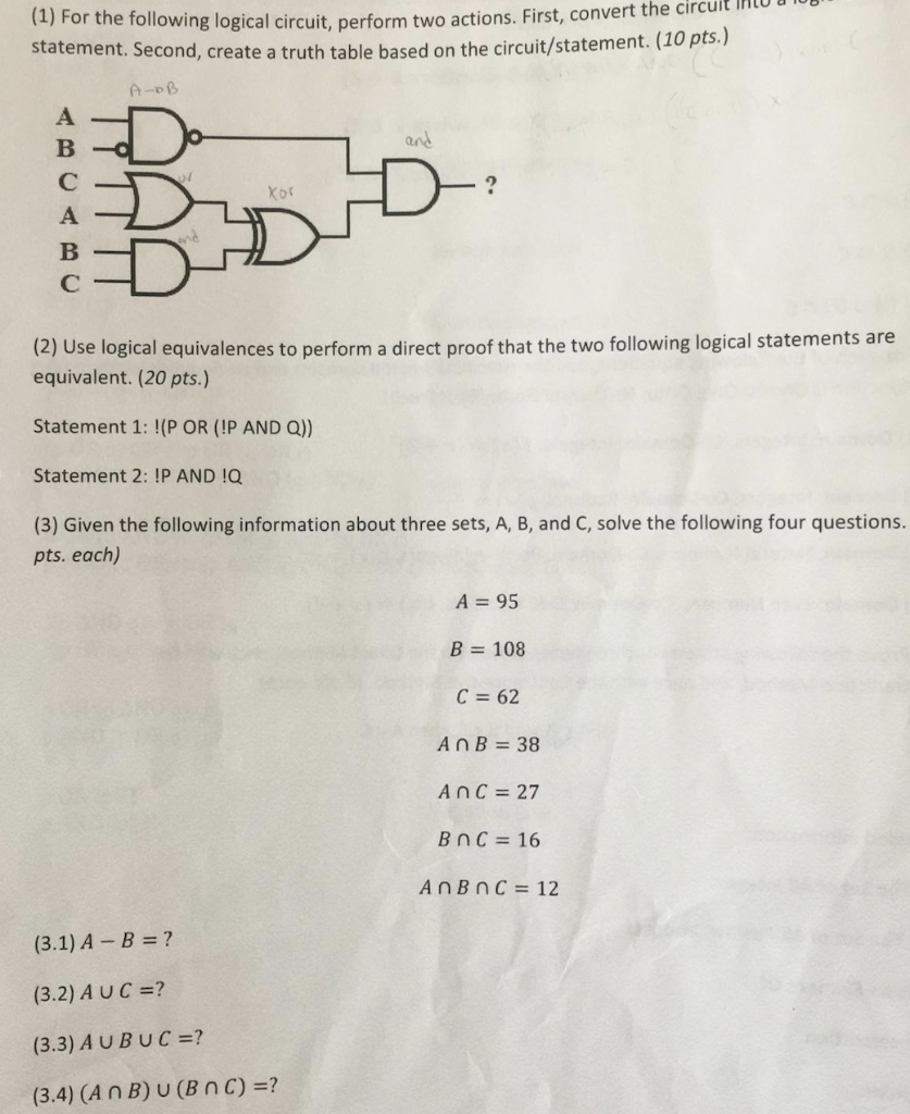 Solved (1) For the following g logical circuit, perform two | Chegg.com