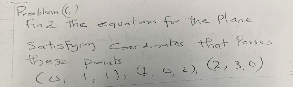 Solved Problem (6)Find the equations for the Plane | Chegg.com