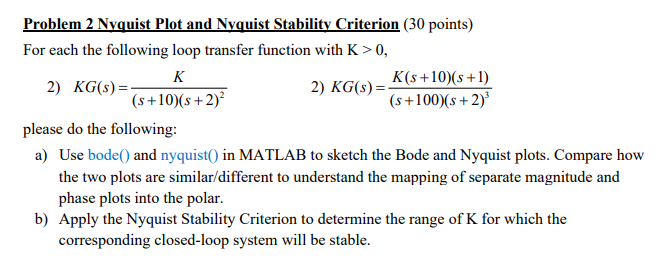 Solved Problem 2 Nvquist Plot and Nyquist Stability | Chegg.com