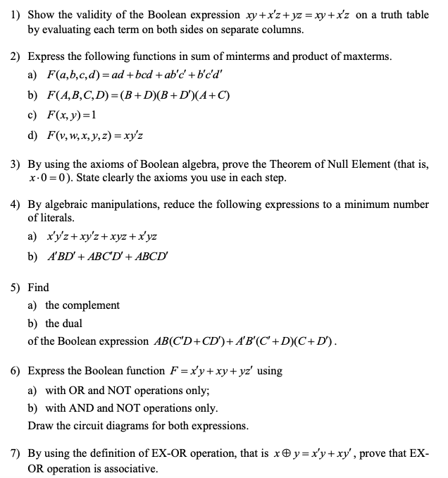 Solved 1 Show The Validity Of The Boolean Expression Xy 4886