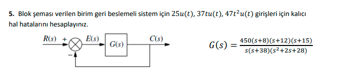 Solved 5. Calculate the steady-state errors for 25𝑢(𝑡), | Chegg.com