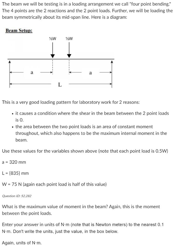 Solved The beam we will be testing is in a loading | Chegg.com