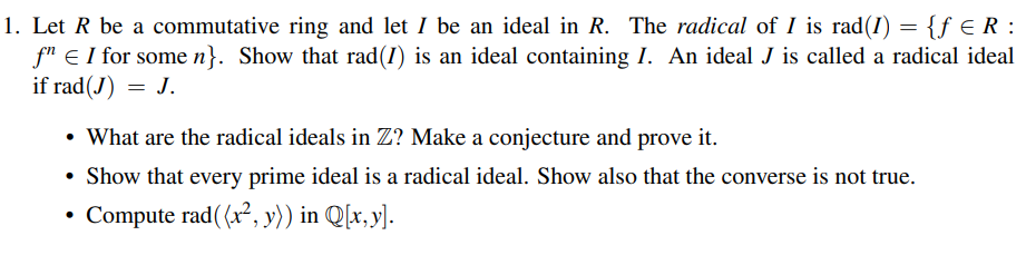 Solved 1. Let R be a commutative ring and let I be an ideal | Chegg.com
