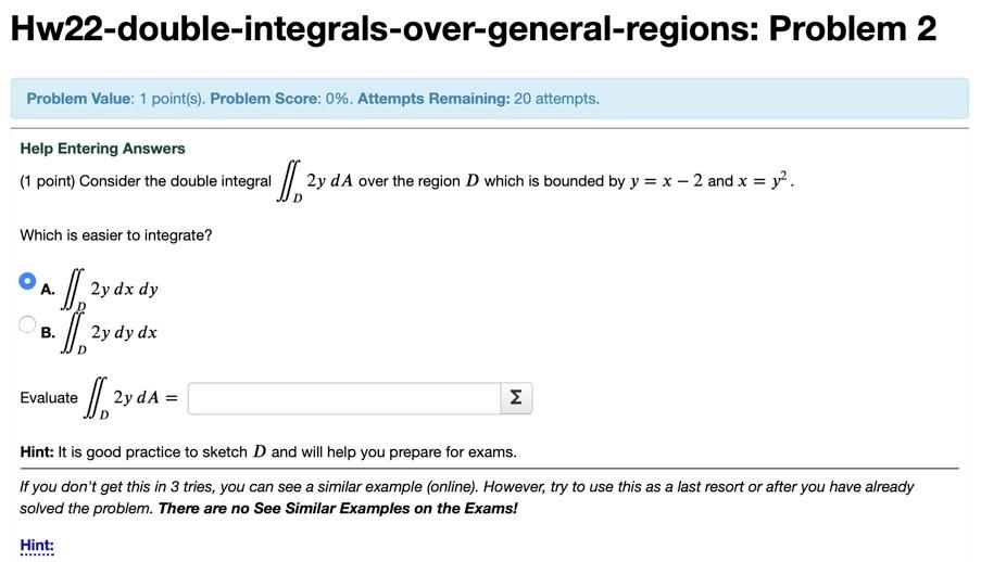 Solved Hw22-double-integrals-over-general-regions: Problem 2 | Chegg.com