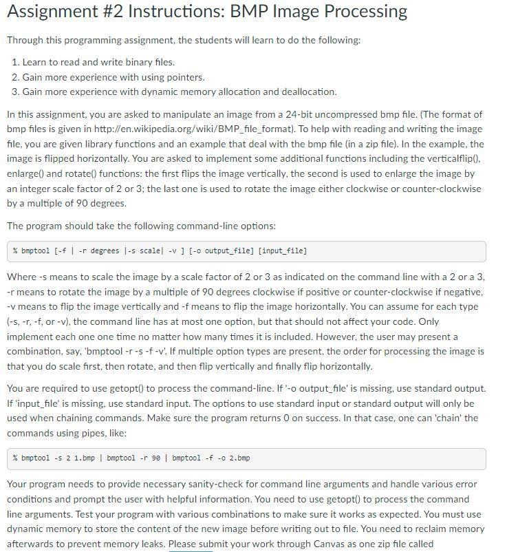 Solved Assignment #2 Instructions: BMP Image Processing | Chegg.com