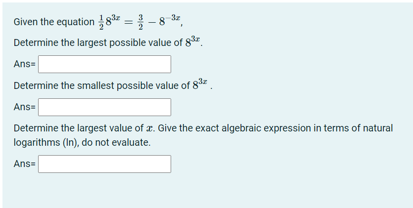 Solved Given the equation \\( \\frac{1}{2} 8^{3 | Chegg.com