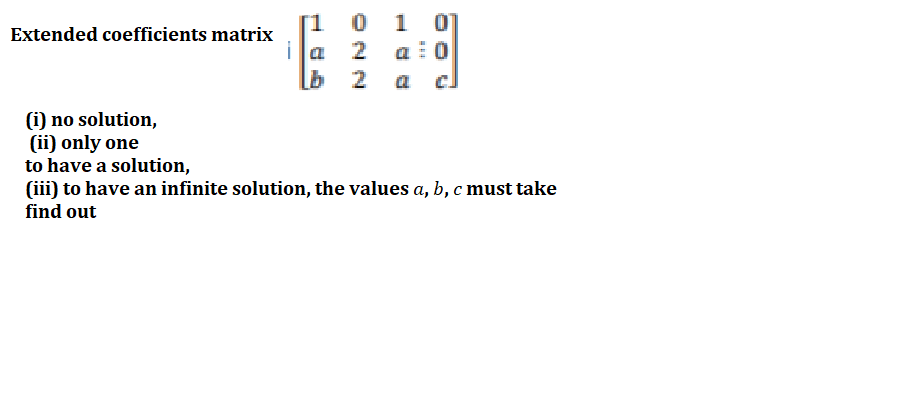 Solved Extended coefficients matrix 1 0 2 b 2 1 0 a: 0 a (i) | Chegg.com