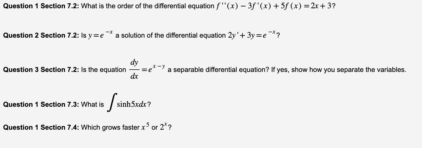 Solved Question 1 Section 7.2: What is the order of the | Chegg.com