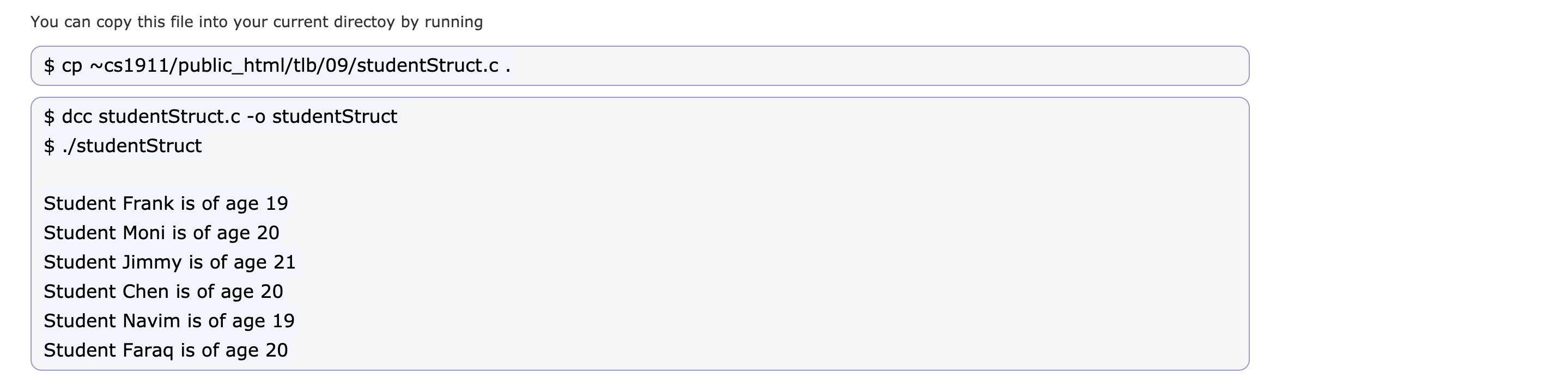 Solved Exercise 1: Structs for Students We've completed a C | Chegg.com