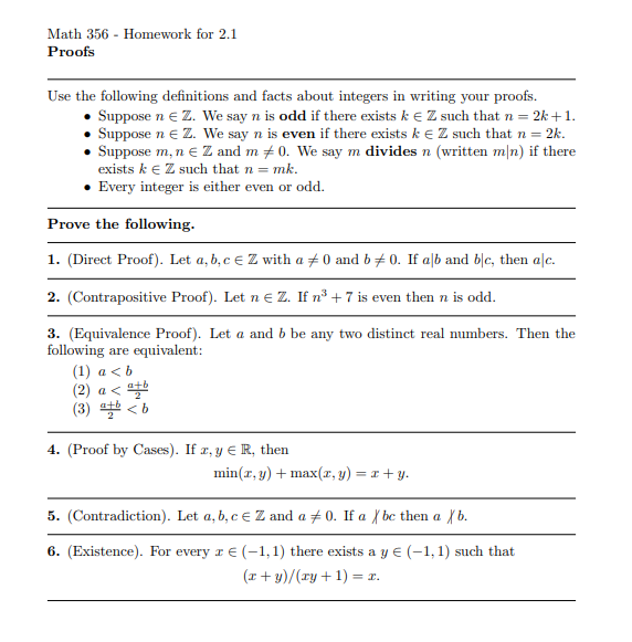 Solved Math 356 - Homework for 2.1 Proofs Use the following | Chegg.com