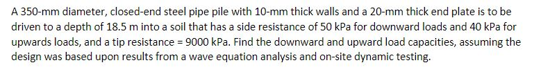 Solved A 350-mm diameter, closed-end steel pipe pile with | Chegg.com