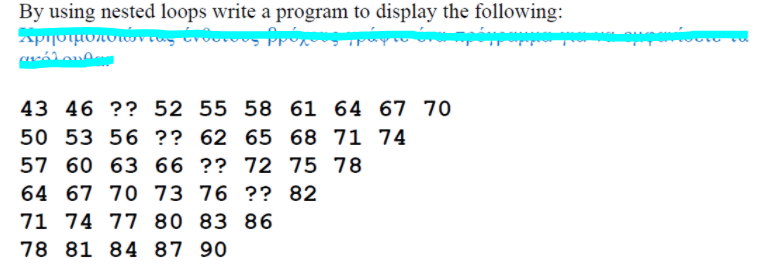 Solved By using nested loops write a program to display the | Chegg.com