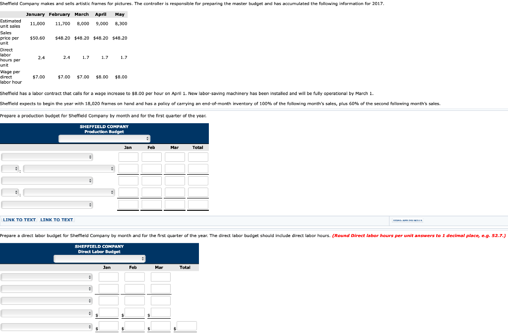Solved Sheffield Company makes and sells artistic frames for | Chegg.com