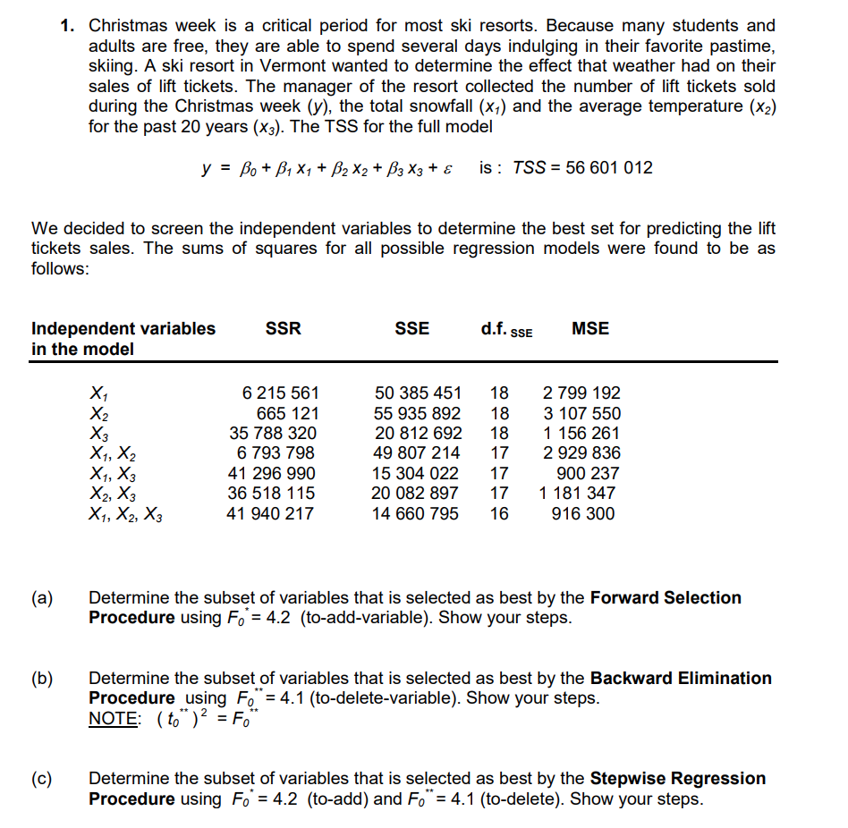 1. Christmas week is a critical period for most ski | Chegg.com