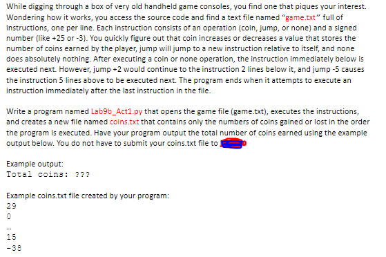 Solved game.txt coin +29 coin +0 coin +36 jump +292 coin | Chegg.com