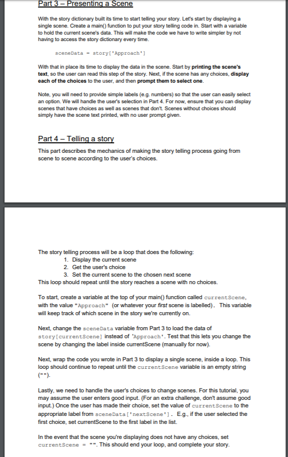 art 3-Presenting a Scene With the story dictionary | Chegg.com