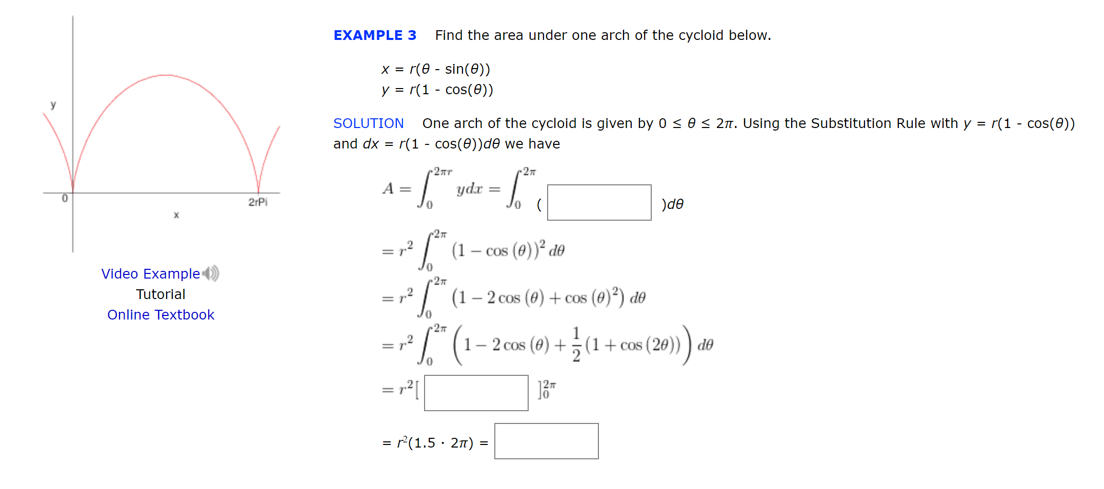 Solved Find the area under one arch of the cycloid below. x | Chegg.com