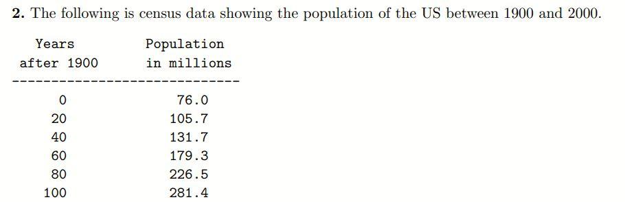 Solved 2. The following is census data showing the | Chegg.com