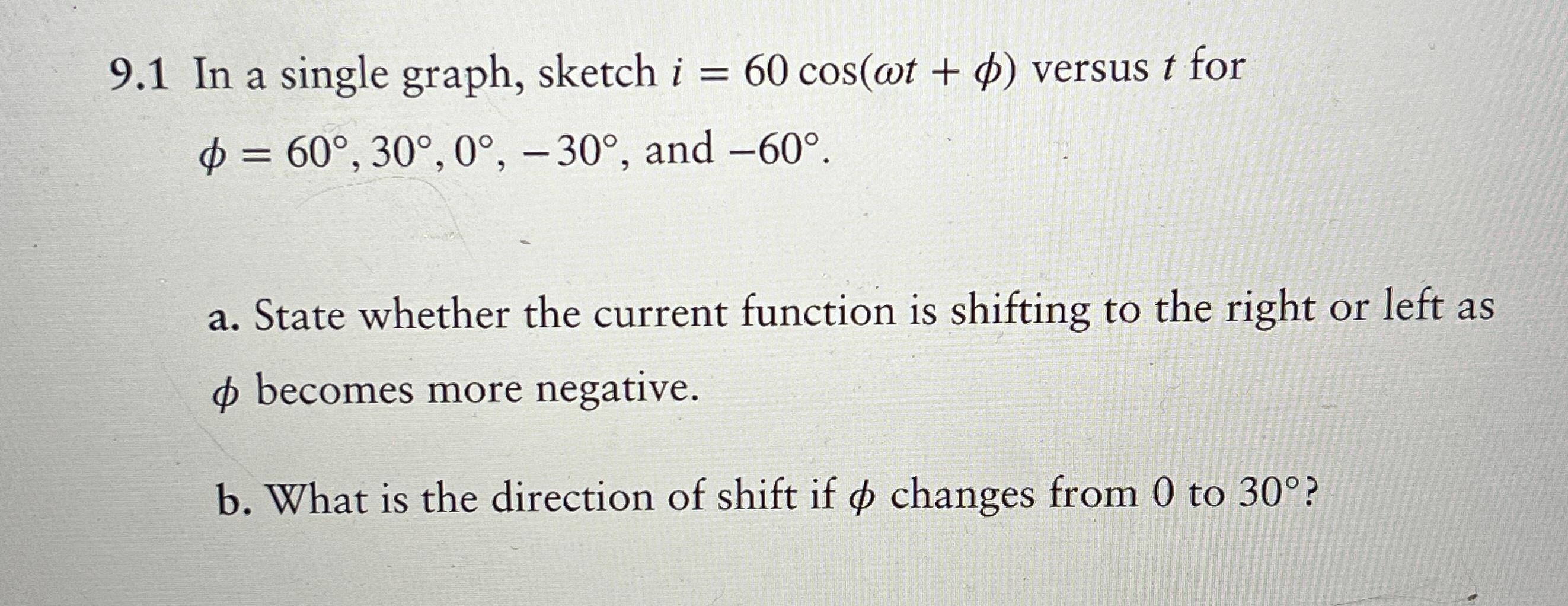 Solved 1 In a single graph, sketch i=60cos(ωt+ϕ) versus t | Chegg.com Solved 1 In a single graph, sketch i=60cos(ωt+ϕ) versus t | Chegg.com
