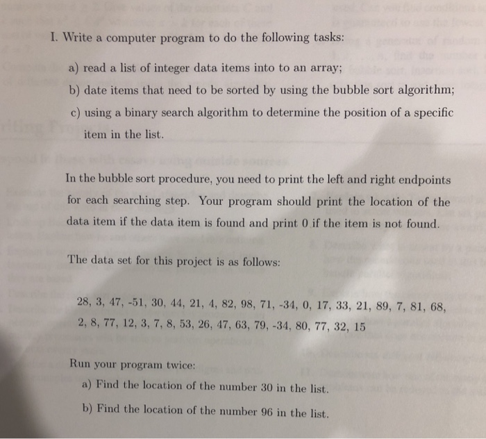 Solved I. Write a computer program to do the following | Chegg.com