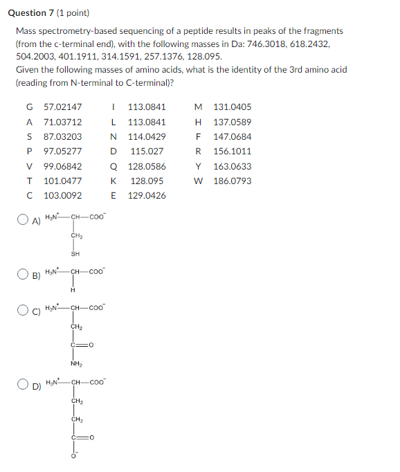 Solved Question 7 (1 point) Mass spectrometry-based | Chegg.com