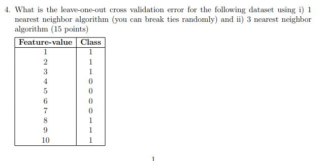 Solved 4. What is the leave-one-out cross validation error | Chegg.com