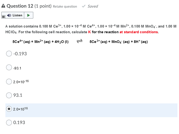 Solved A Question 12 (1 point) Retake question Saved | Chegg.com
