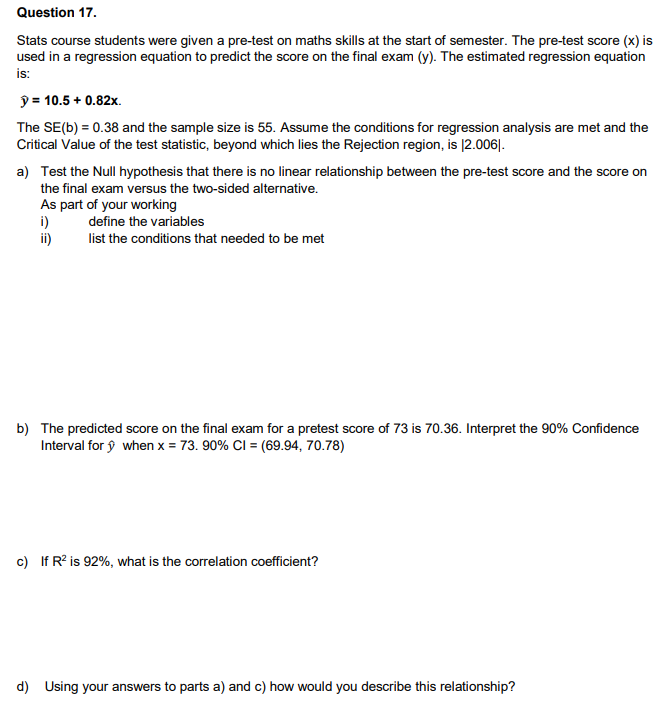 Solved Question 17. Stats course students were given a | Chegg.com