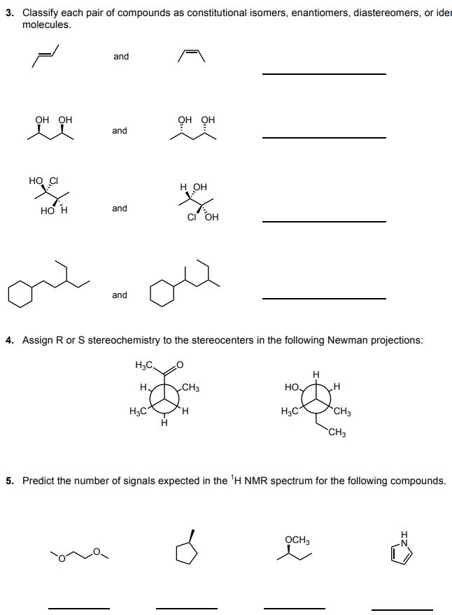 Solved 3. Classify each pair of compounds as constitutional | Chegg.com
