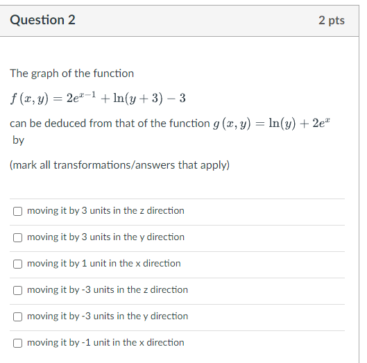 Solved The graph of the function f(x,y)=2ex−1+ln(y+3)−3 can | Chegg.com