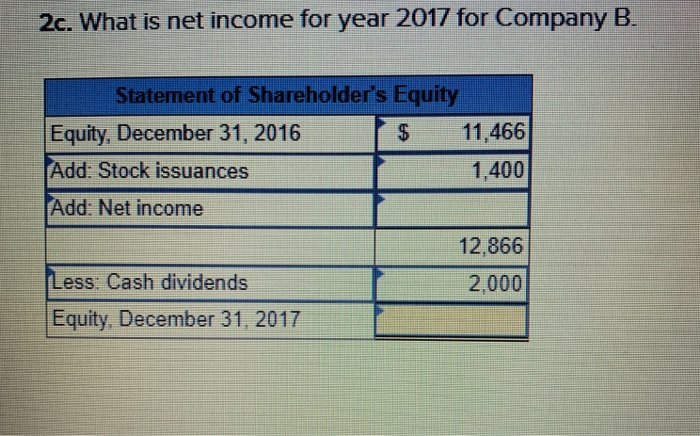 Solved 2c. What is net income for year 2017 for Company B. | Chegg.com
