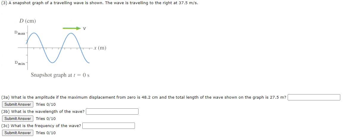 Solved (3) A snapshot graph of a travelling wave is shown. | Chegg.com