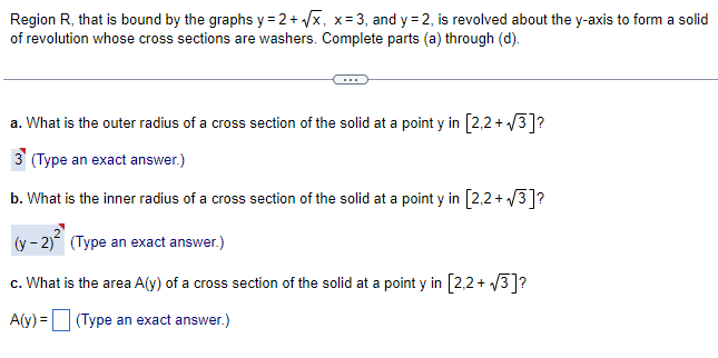 Solved Region R, ﻿that is bound by the graphs y=2+x2,x=3, | Chegg.com