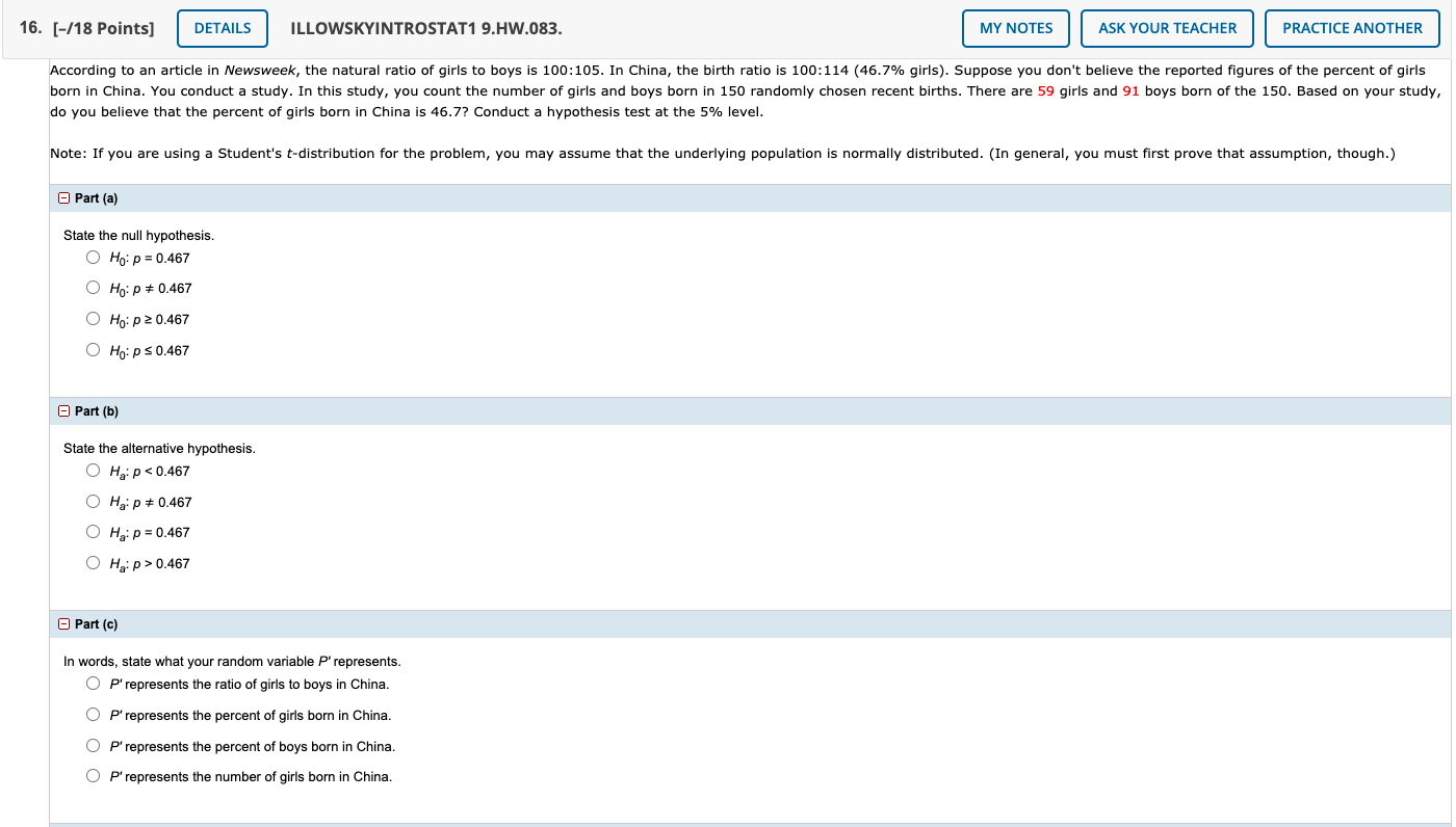 Solved 16. [-/18 Points] DETAILS ILLOWSKYINTROSTAT1 | Chegg.com