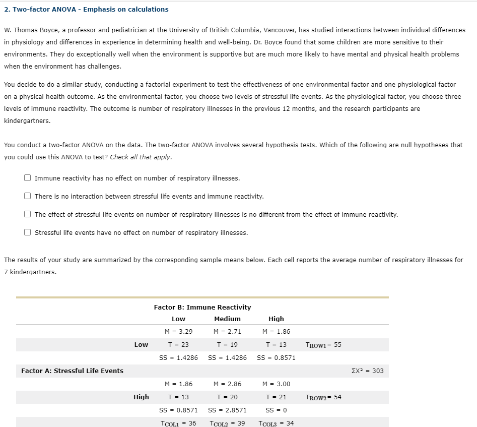 Solved 2. Two-factor ANOVA - Emphasis on calculations W. | Chegg.com
