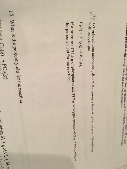 Solved Tetraphosphorus hexaoxide (M = 219.9 g/mol) is formed | Chegg.com