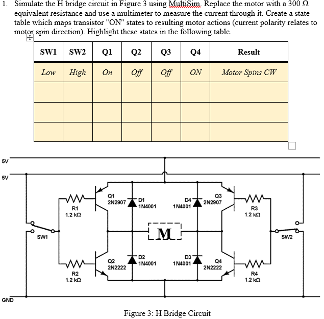 Solved 1. Simulate the H bridge circuit in Figure 3 using | Chegg.com