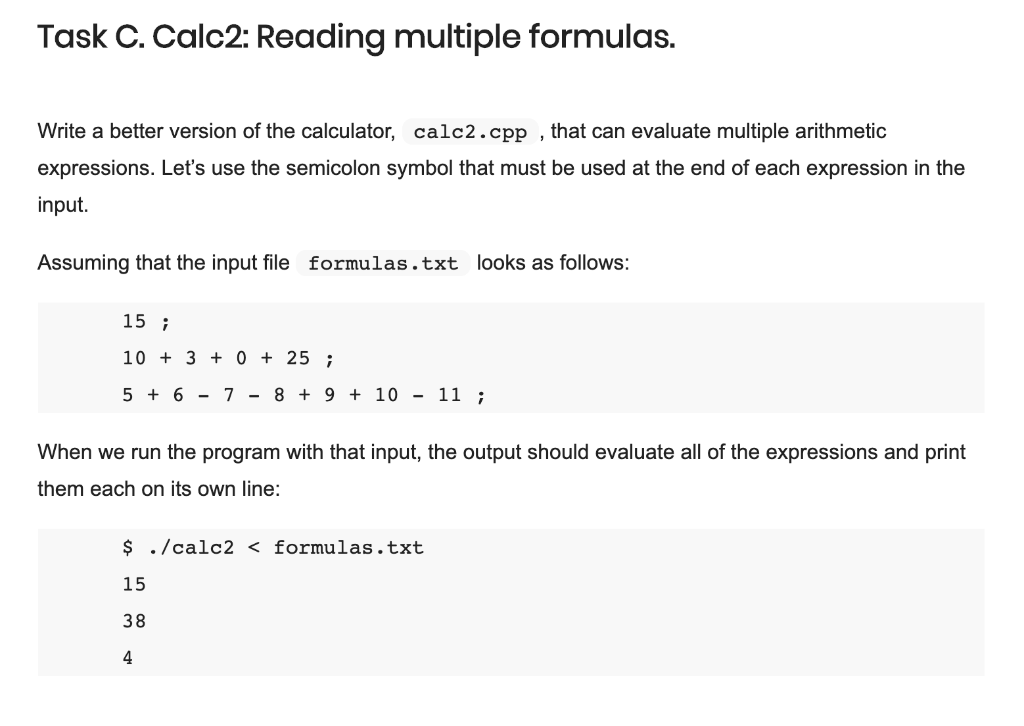 Solved Task C. Calc2: Reading multiple formulas. Write a | Chegg.com